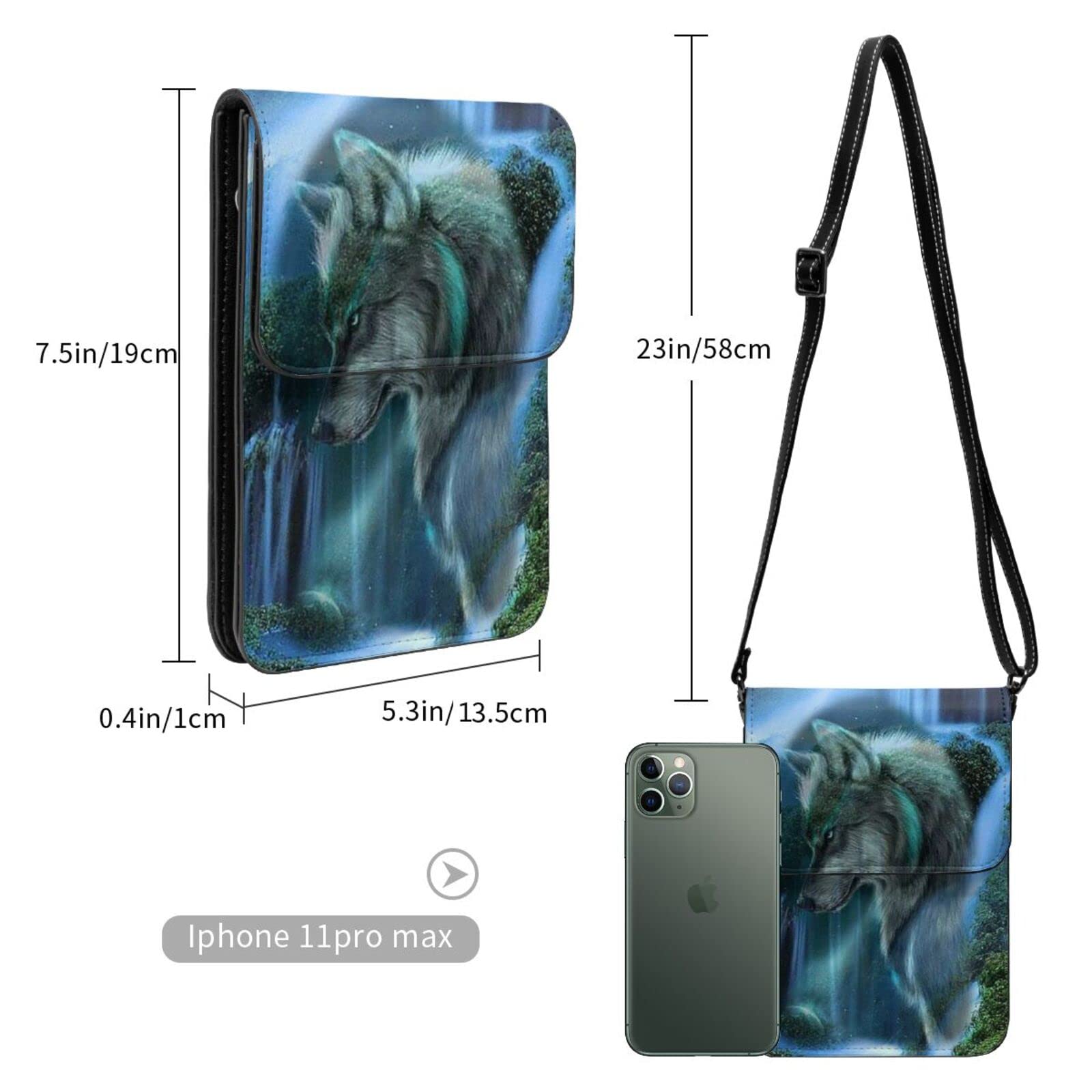 SKETVNHR Abstract Wolf Waterfall Galaxy Small Crossbody Cell Phone Purse for Women Soft Leather Fashion Travel Wallet with Adjustable Strap