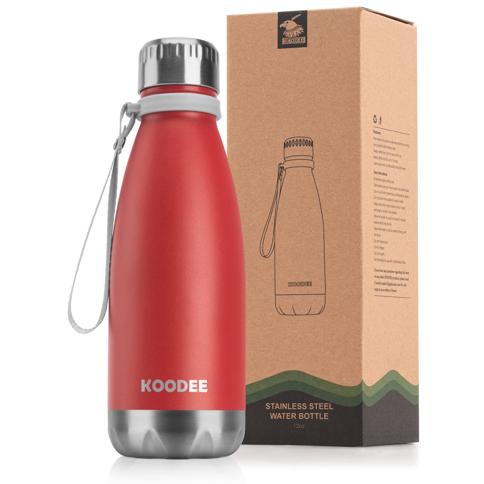 koodee Small Water Bottle for School 9 oz Stainless Steel Double Wall Vacuum Insulated Water Bottle BPA Free, Leak Proof (Mango Yellow)