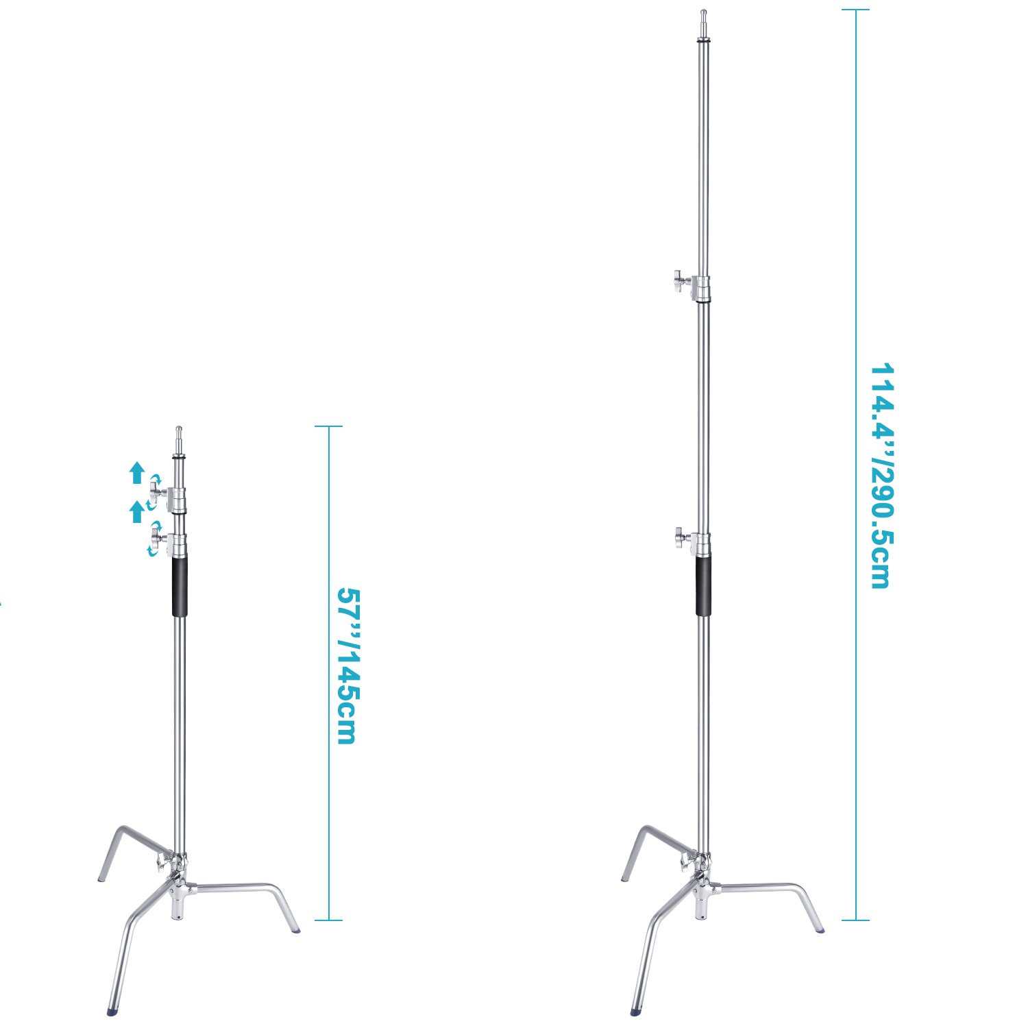 Neewer 2 Packs Stainless Steel Heavy Duty C-Stand, 5-10 feet/1.5-3 Meters Adjustable Photographic Sturdy Tripod for Reflectors, Softboxes, Monolights, Umbrellas