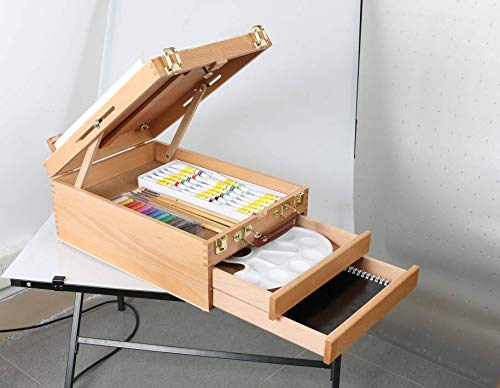 Kuyal Art Supplies Box Easel Sketch Box Painting Storage Box-Adjustable Design with Large 2-Drawer（2-Drawer Box Easel)