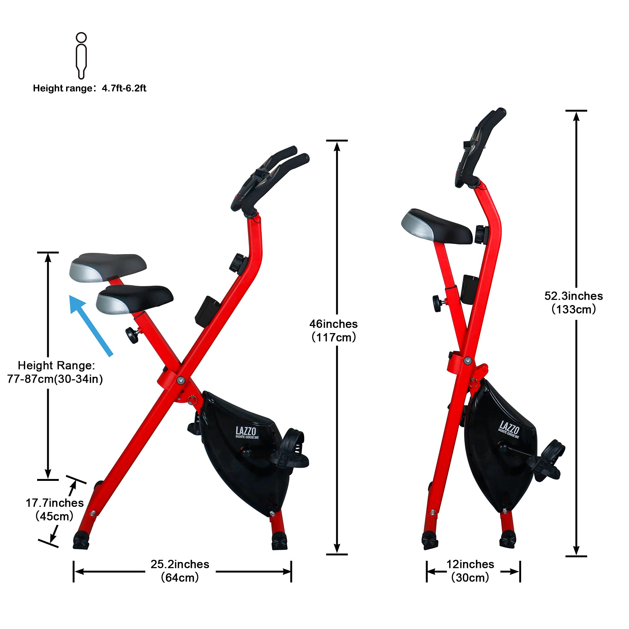 LAZZO Indoor Folding Magnetic Slim Exercise Bike| Bundle Includes Larger Soft seat,8-Levels Adjustable Resistance,Perfect for Home Use| Bear 250 lbs