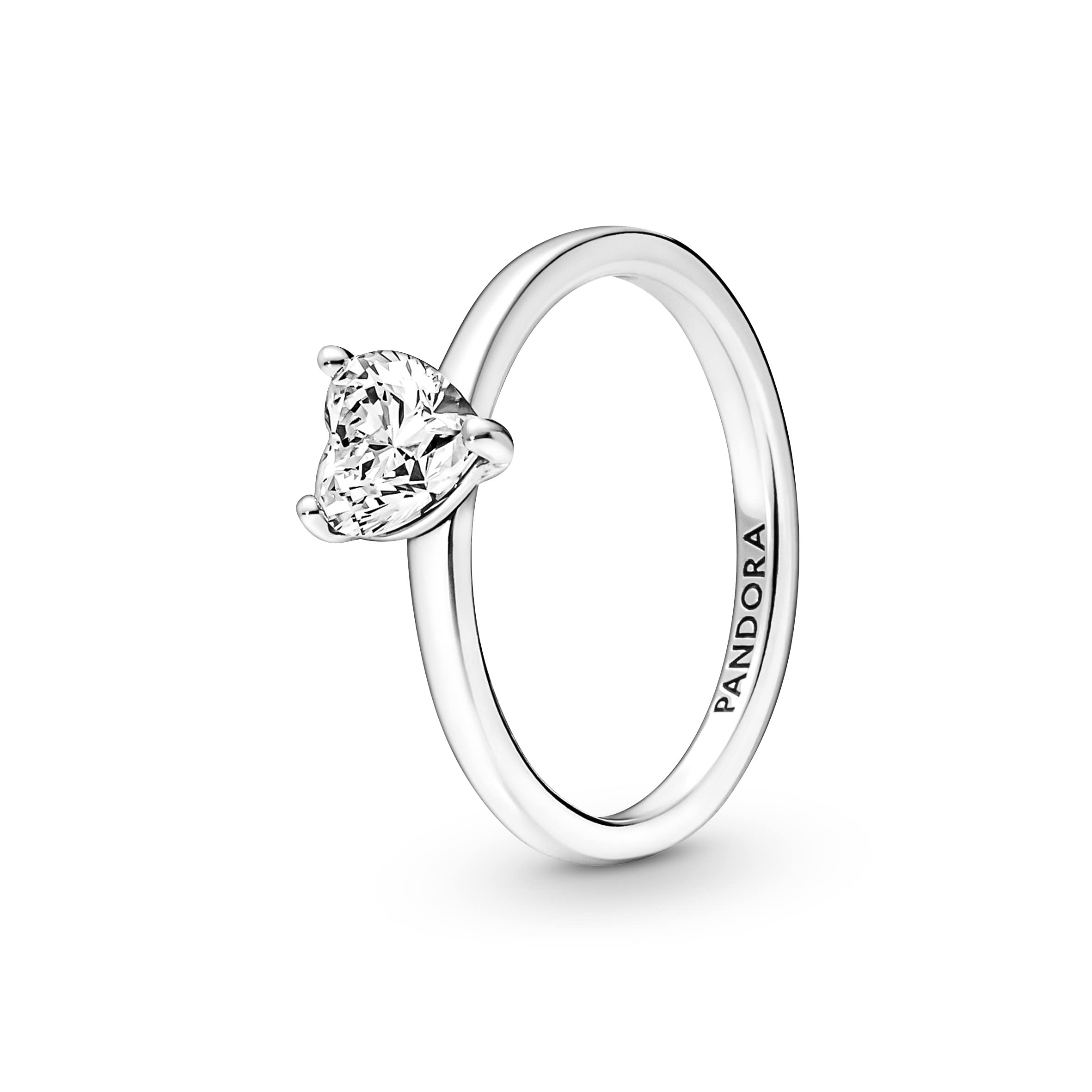 PANDORA Sparkling Heart Solitaire Ring - Statement or Promise Ring for Women - Layering or Stackable Ring - Sterling Silver with Clear Cubic Zirconia - No Gift Box - Size 5