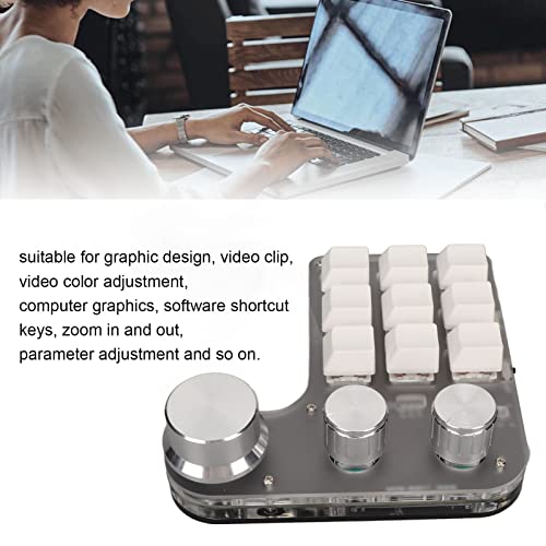 Yoidesu Mini 9 Key Mechanical Keypad RGB Gaming Keyboard Portable One Handed Fully Programming Keys with 3 Knobs for Windows Computer Gaming Software (White)