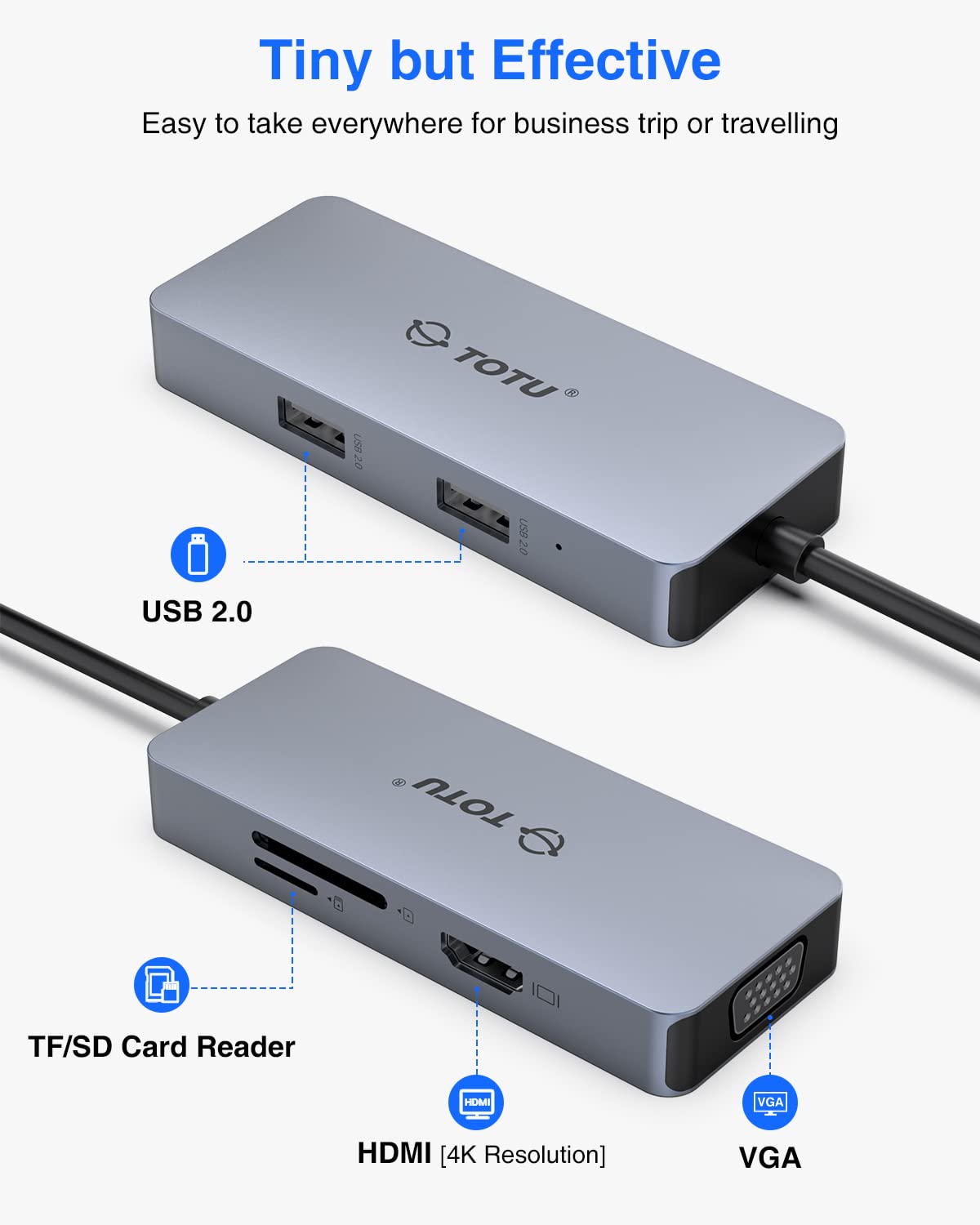 TOTU 11 in 1 USB C Hub with 4K HDMI, VGA, 1000Mbps Ethernet & 6 in 1 4K HDMI VGA USB C Hub