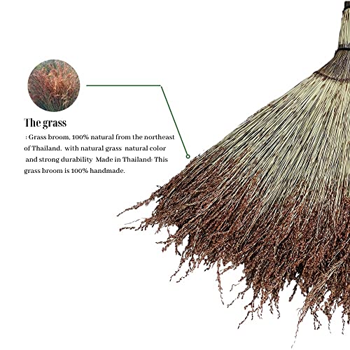 Thanatmet Grass Broom Stick Natural Asian Handmade for Sweeping 38 inch Length