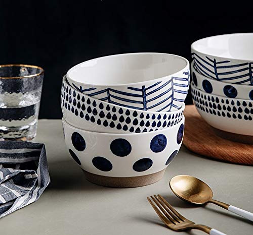 Koja Porcelain China Ceramic Soup Cereal Pasta Noodle Bowl Set of 4.