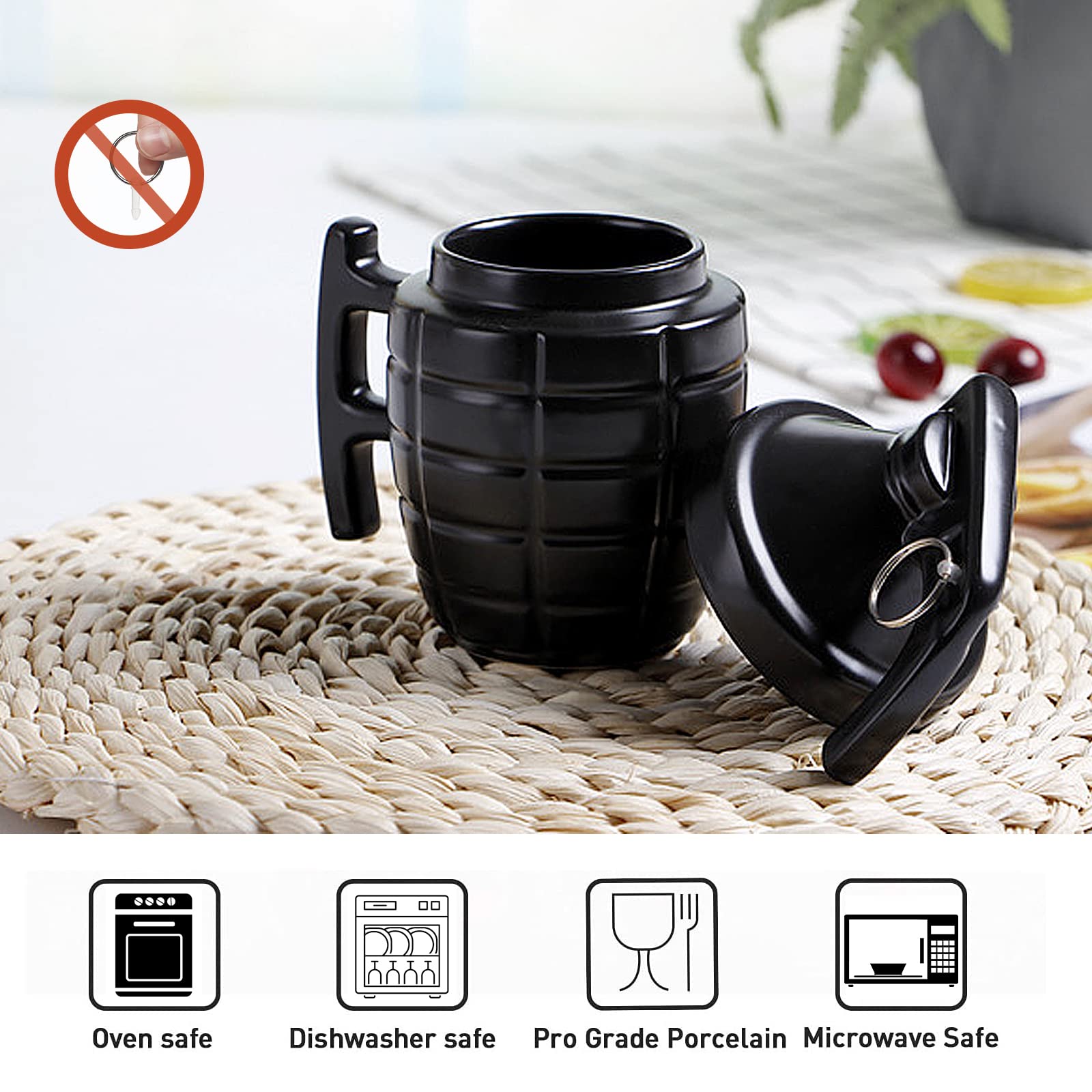 loobuu Fashion Ceramic Coffee Tea Cup, Special Cool Coffee Mug 3D Cool Grenade Design Durable Coffee Tea Cup Attractive Mugs Personalized Porcelain Gifts for Men Women- 9.4OZ (Grenade)