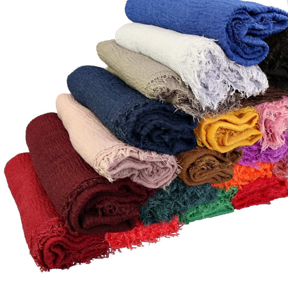 LMVERNA Women Crinkle Cotton Hijab Winkle Muslim Scarves Solid Color Long Wrap Scarf (White)