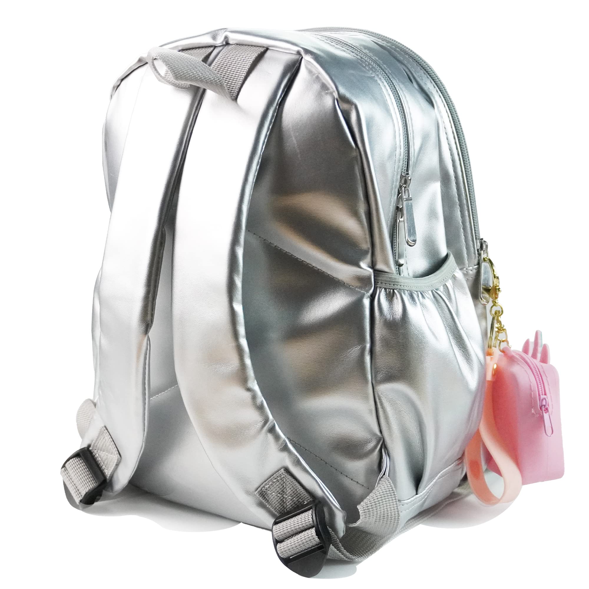 ReignSword Pop it Backpack for Boys & Girls with Pop it Purse, Mini Toddler Backpack, Small Fidget Toys Pop Purse for Kids Gift, Macaroon Silver, 12(L) x 4.5(W) x 16(H) inches