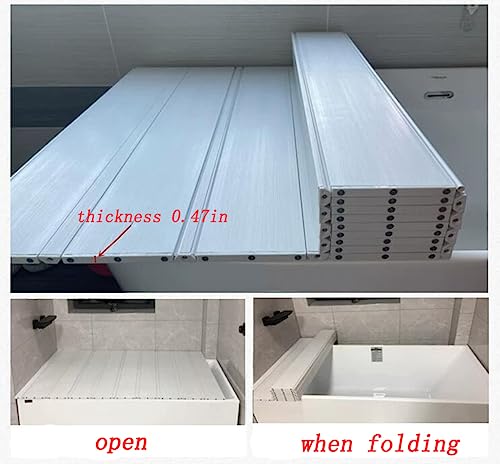 MOGUOBIN Shutter Bath Lid,1.2cm Thickness White Wood Grain PVC Bathtub Tray,Bath Insulation Cover,Foldable Anti-dust Bathtub Cover Bath Insulation Cover,Can Store Wine Glass,Tablets,Books,Cellphones