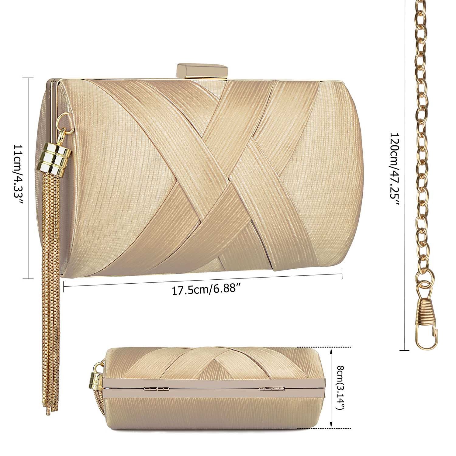 KISSCHIC Women's Elegant Tassel Evening Clutch Bag Stain Fabric Clutch Purse for Bride Wedding Prom Night Out Party (Gold)