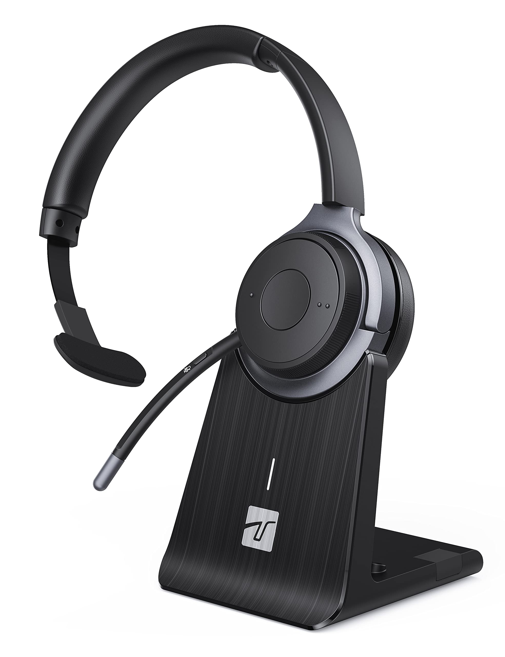 TZS Trucker Bluetooth Headset, Wireless Headset with ENC Noise Cancelling Mute Button Mic Charging Base, V5.0 Handfree Bluetooth Headphone for Driving/Business/Office