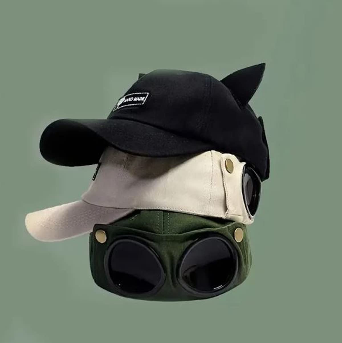 Retro Aviator Hat Glasses Peaked Cap Sunglasses Cat Ears Baseball Cap Hip Hop Mask (Black)