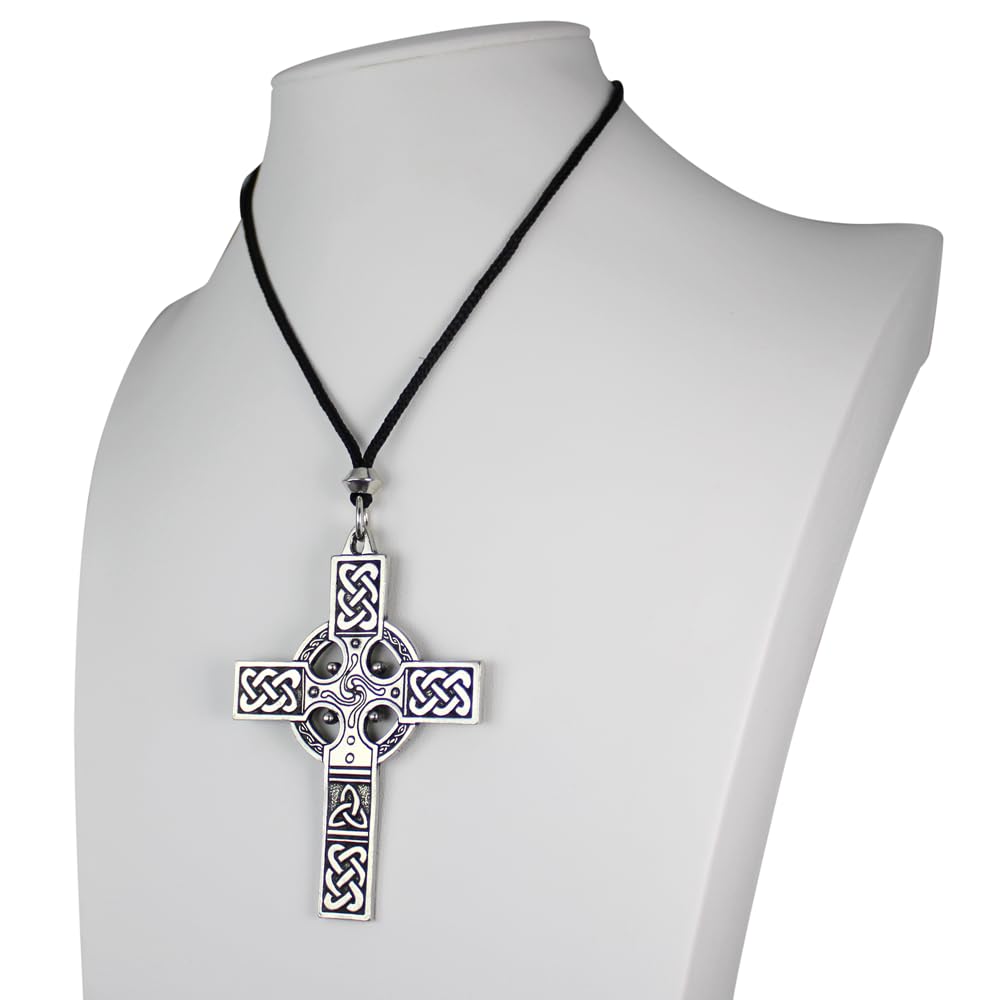 Large Celtic Cross Pendant Necklace - Pewter Irish Jewelry