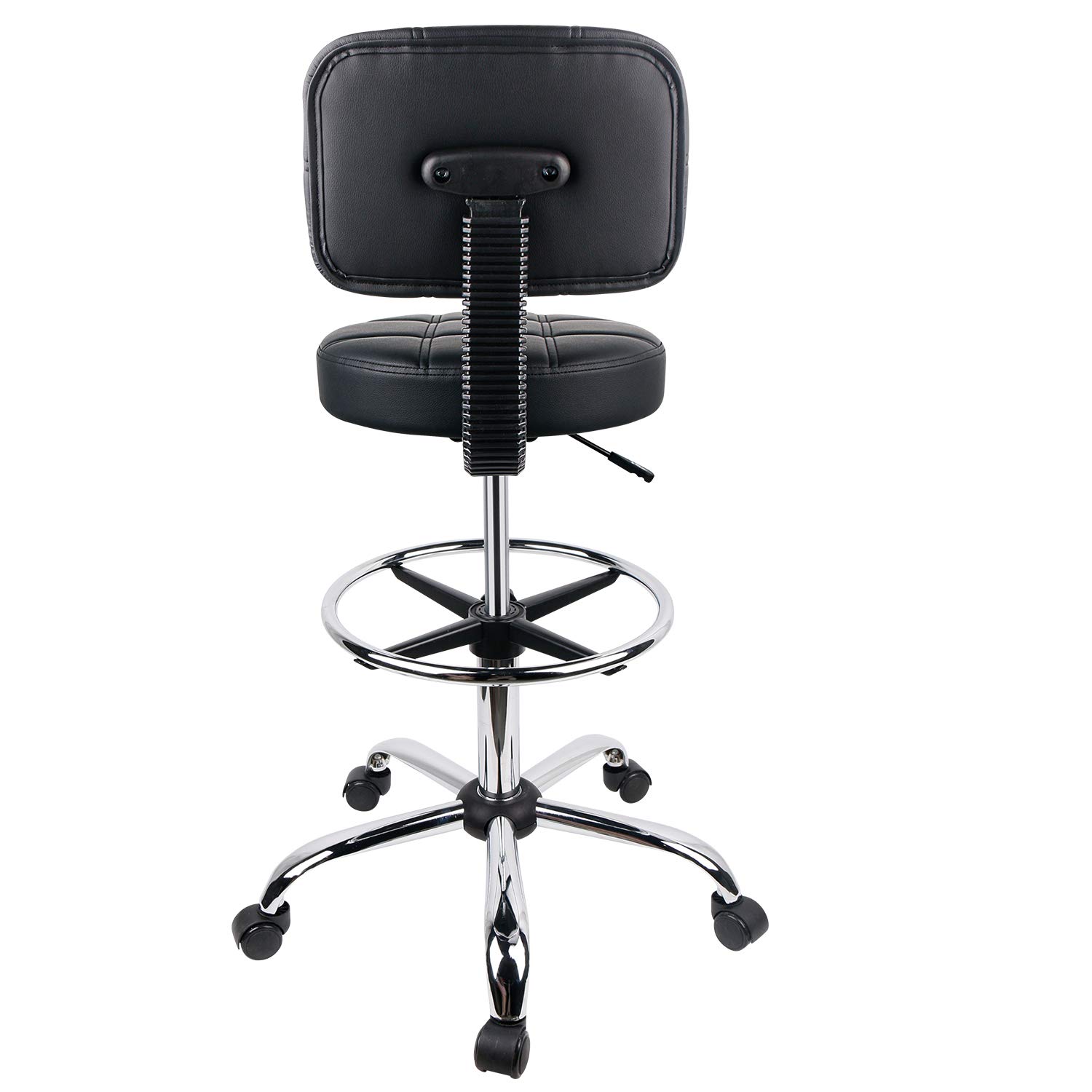 Leopard Round Drafting Chair, Adjustable Swivel Tall Drafting Stool Office Chair for Standing Desk, with Back and Footring - Black (Black)