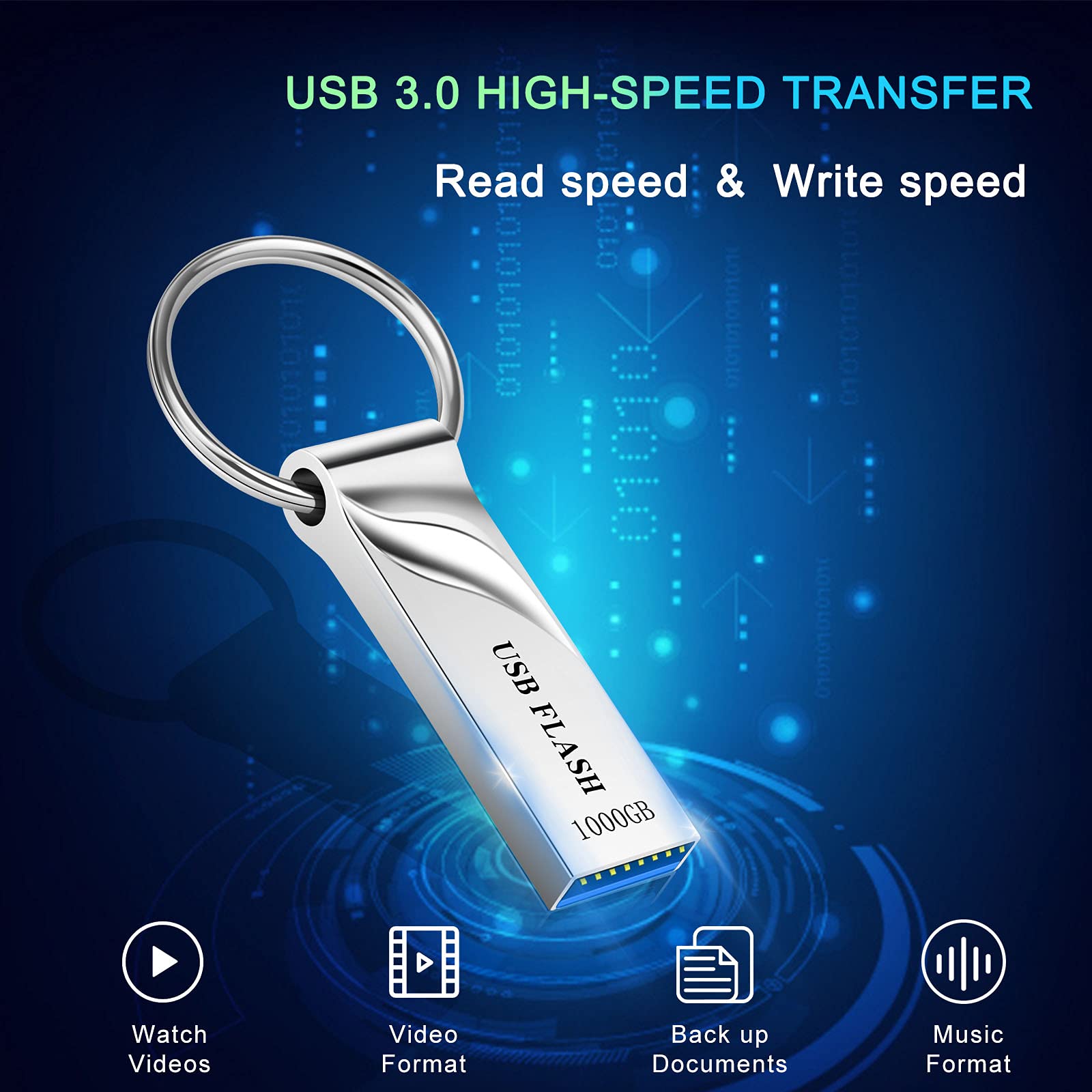 Yiracy 1TB USB Flash Drives Portable USB Drive 1000GB with Keychain High Speed USB 3.0 Thumb Drive Waterproof Jump Drive for PC Laptop Computer