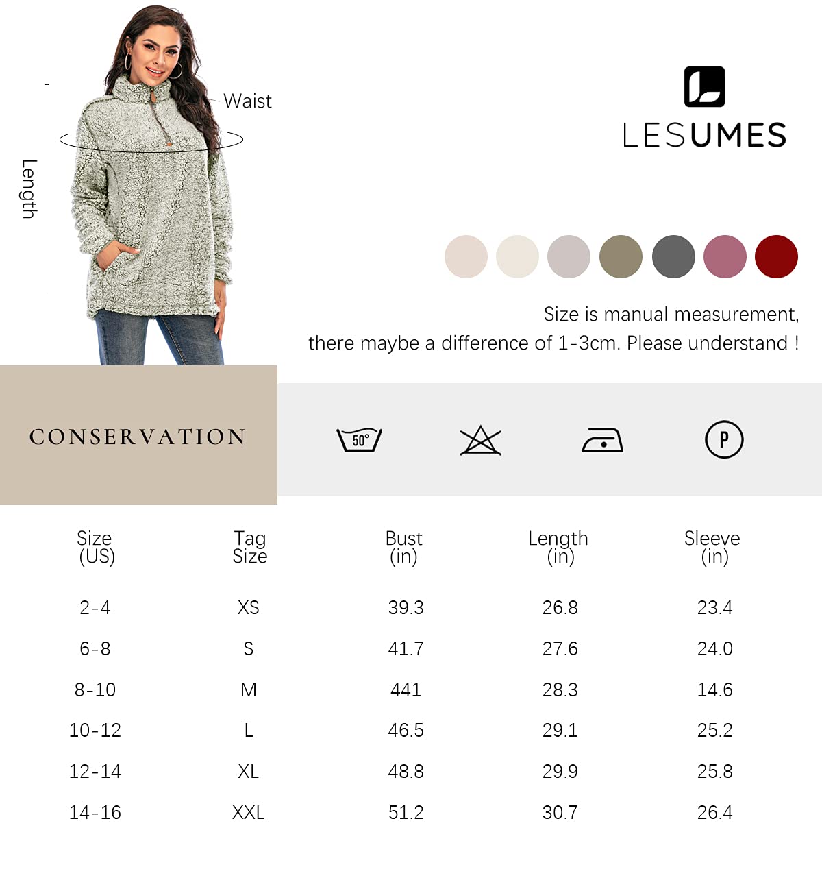 Les umes Women's Zipper Sherpa Pullover Fuzzy Fleece Sweatshirts Jacket Winter Oversized Outwear Coat Gray M