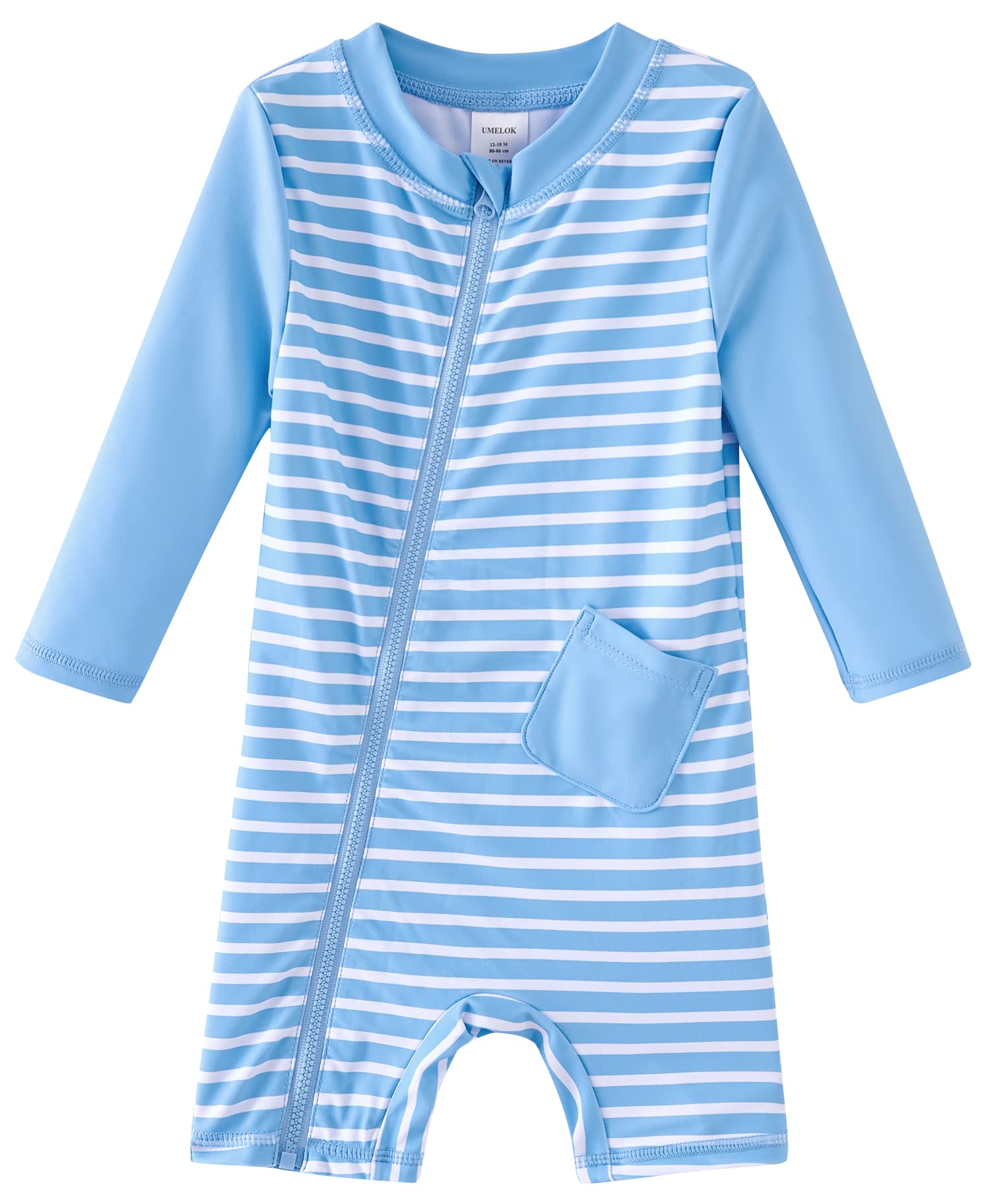 UMELOK Infant Swimwear Boy One Piece Full Zip with Long Sleeve UPF 50+ Sun Protection Swimsuit Sky Blue-Stripe,6M