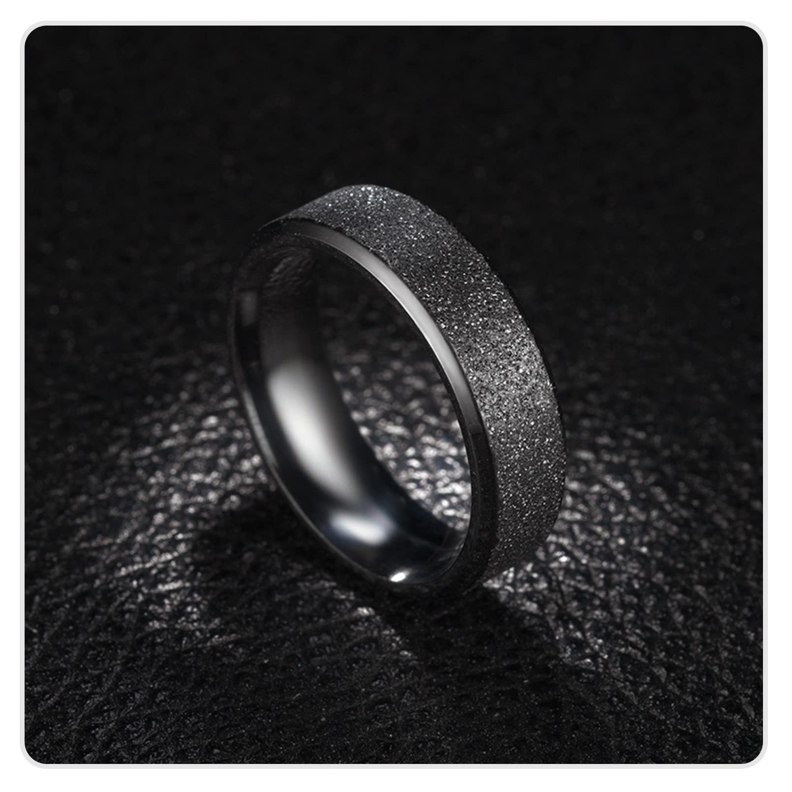 Nsitbbuery Hip Hop Jewelry Black Sandblast Band Ring(Black(12))