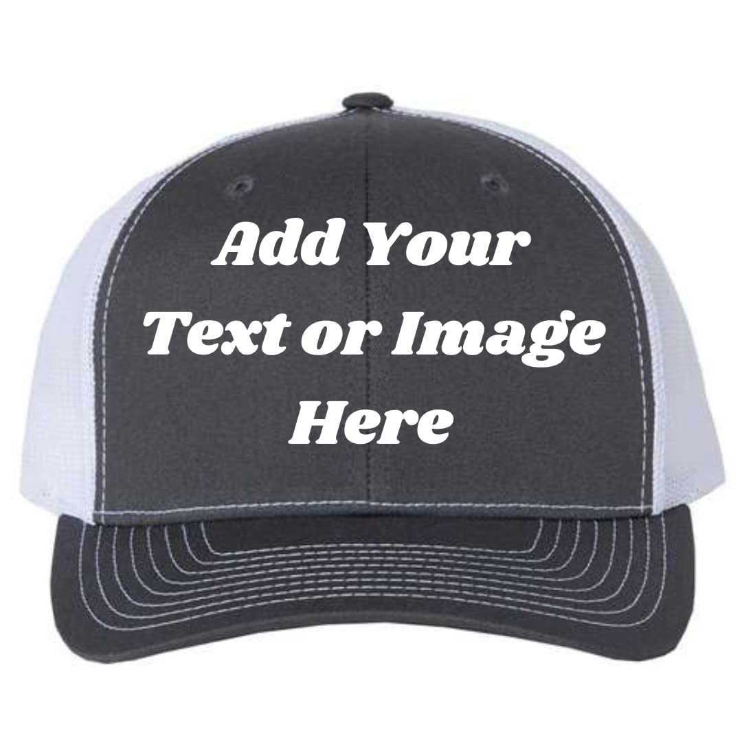 Richardson 112 Pack of 12 Custom Hat with Embroidered Text/Logo, Personalized Adjustable Snapback Trucker Cap (Adjustable, 12 Pack Charcoal White)