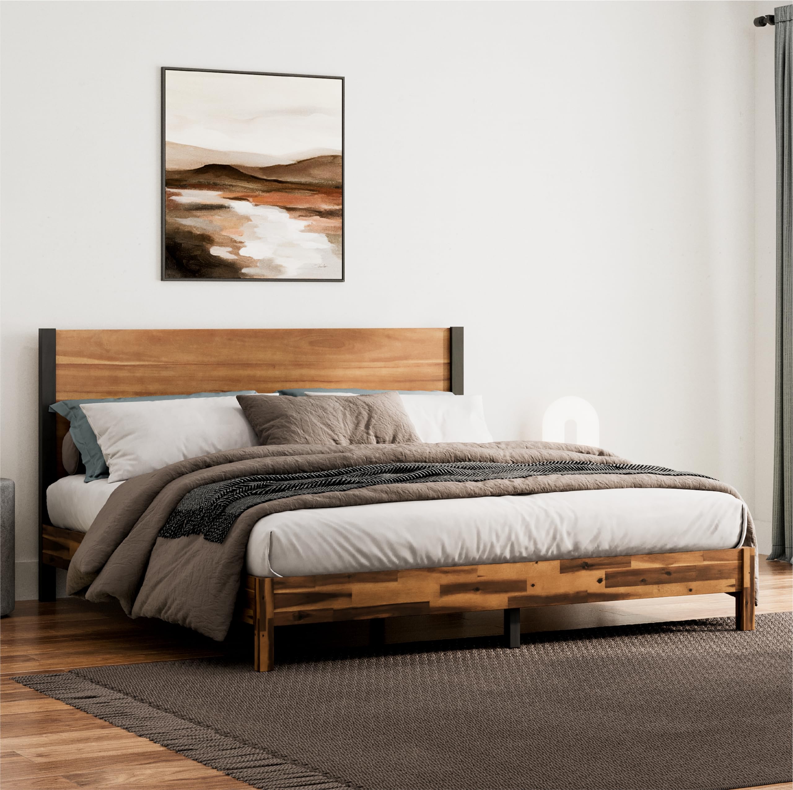 Little Leaf & Co. Liam Platform Bed Frame - HomeScape Collection, No Box Spring Required, Sustainable Pine Wood, Industrial Iron, Easy Assembly, Optimal Airflow, Low-Profile & Durable (Queen)