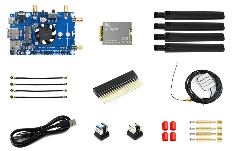 waveshare SIM8202G-M2 5G HAT (B) for Raspberry Pi Snapdragon X55 Quad Antennas 5G NSA Multi Band 5G/4G/3G Compatible Applicable for Regions with 5G Sub-6G Signal Coverage