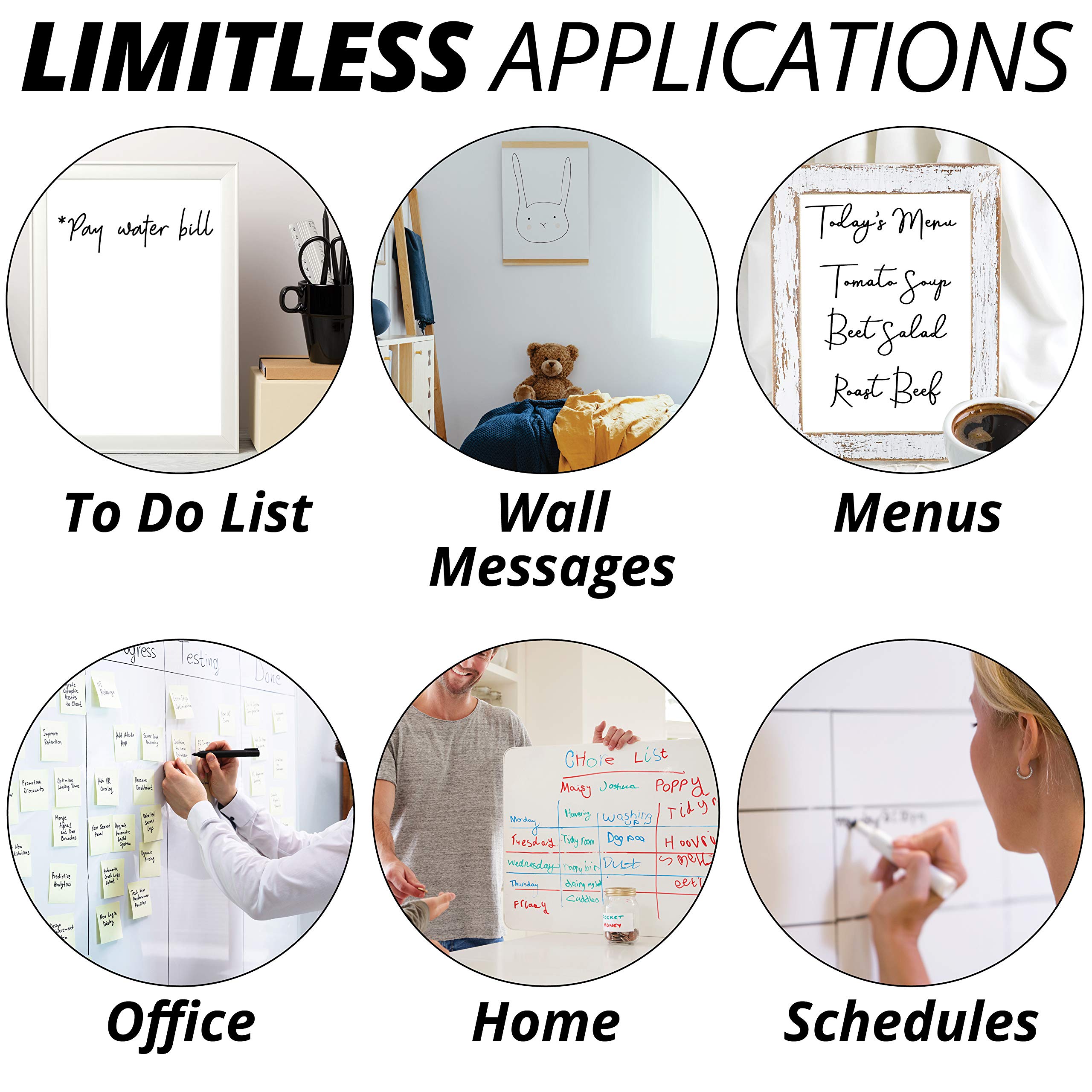 Mammoth Adhesive Whiteboard Wall Sticker Kit with 4 Dry Erase Marker Pens and Cleaning Cloth (9.8' x 1.5')