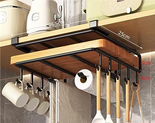 LOOQS Stainless Steel No-Punch Kitchen Shelf, Hanging Cabinet Under Cabinet Chopping Board Cutting Board Hanging Shelf Paper Towel Rack Pot Lid Storage Supplies, Rustproof Shelf Under Shelf Organizer
