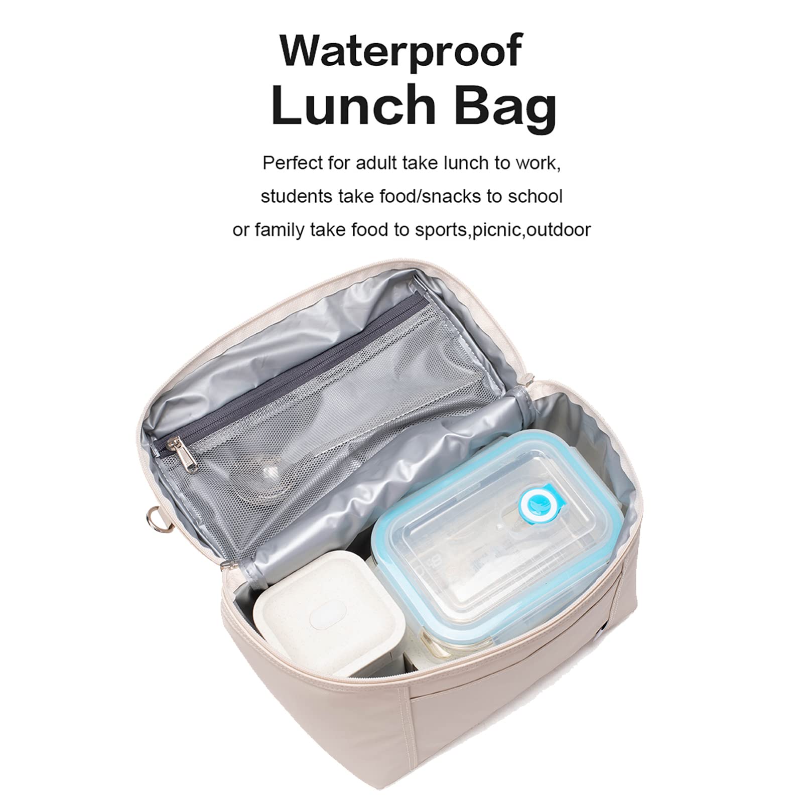 NOL Natural Organic Lifestyle Insulated Lunch Bags for Women Cooler Bag Lightweight Nylon Waterproof Lunch Box For Work(Medium, Cream
