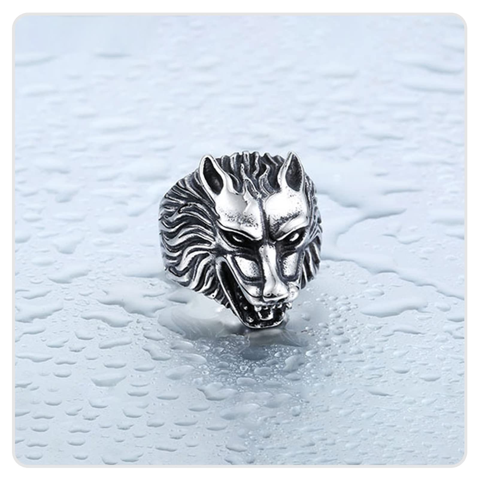 Nsitbbuery Hip Hop Jewelry Biker Ring Stainless Steel Wolf Head Band Ring(Steel(11))