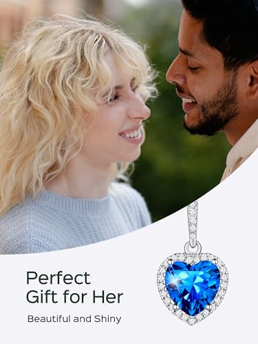 Love Heart Necklace Created March Birthstone Necklace Blue Created Aquamarine Sterling Silver Necklace