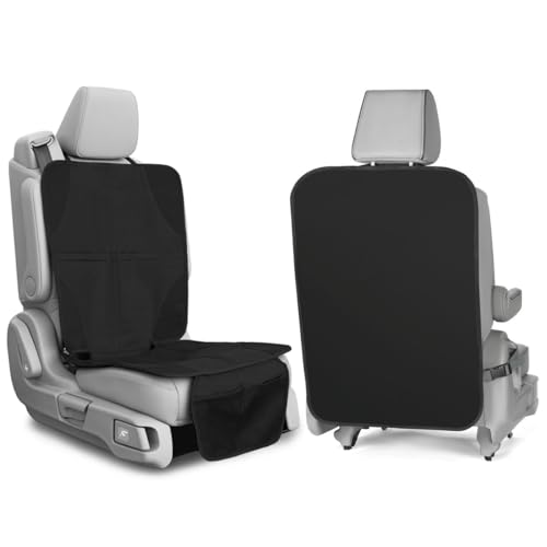 lebogner Car Seat Protector + X-Large Kick Mat Auto Seat Back Protector, Under Car Seat Seat Cover + Waterproof Back Seat Liner Kick Guard Seat Saver Protects Leather and Upholstery Seats