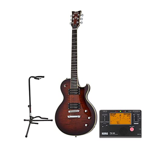 Schecter Solo-II Supreme 6-String Electric Guitar (Cats Eye Black Burst) Bundle with Tripod Guitar Stand and Combo Tuner/Metronome