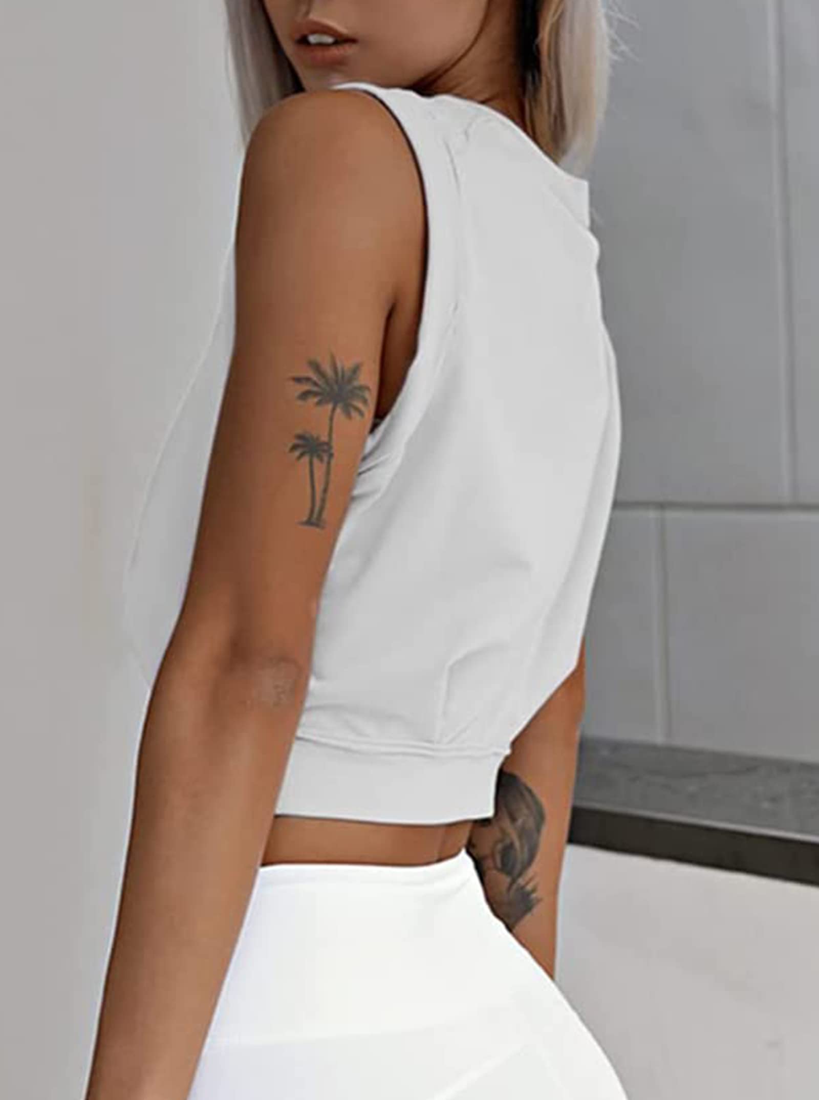 Remidoo Women's Sleeveless Crop Top Loose Crew Neck Tank Top Workout Shirts White XX-Large