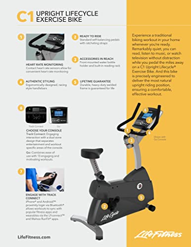 Life Fitness C1 Upright Indoor Cycling Exercise Bike with Track Connect Console Silver