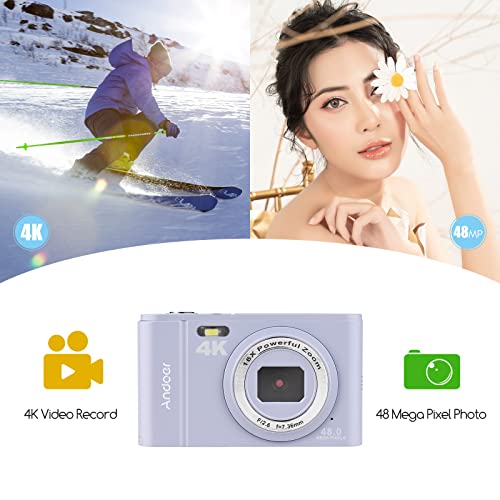 mewmewcat Mini Digital cameraPortable Digital Camera 48MP 4K 2.8-inch IPS Screen 16X Zoom Self-Timer 128GB Extended Memory Face Detection-Shaking with 2pcs Batteries Hand Strap Carry Pouch