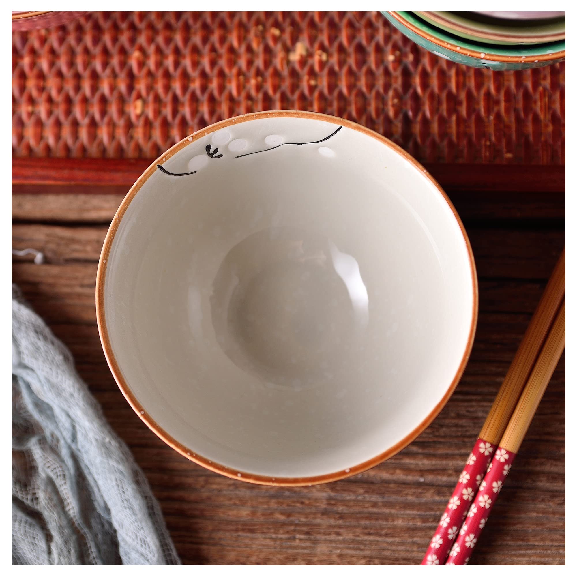 Panbado 5 Pcs Ceramic Bowls Set, 330ml Japanese Style Porcelain Bowls, 5 Colors Rice Bowl Set With White Cherry Blossom Pattern For Dessert Snack Cereal Soup