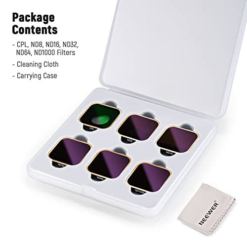 NEEWER ND Filter Set Compatible with GoPro Hero 12 11 10 9 Black, 6 Pack (CPL/ND8/ND16/ND32/ND64/ND1000) Hero 9 10 11 Action Camera Accessory Neutral Density Polarizer Lens Filter (Gold Frame)