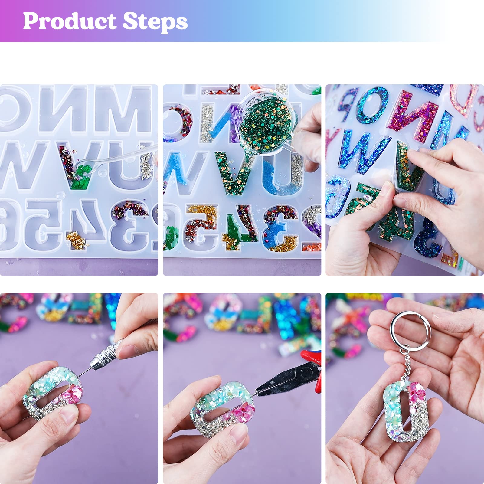 LET'S RESIN 134Pcs Alphabet Resin Molds Silicone Kit, Letter Number Silicone Molds for Resin with Hand Drill,Drill Bits,Key Rings, Screw Pins, Alphabet Molds for Epoxy Resin,Keychain Making