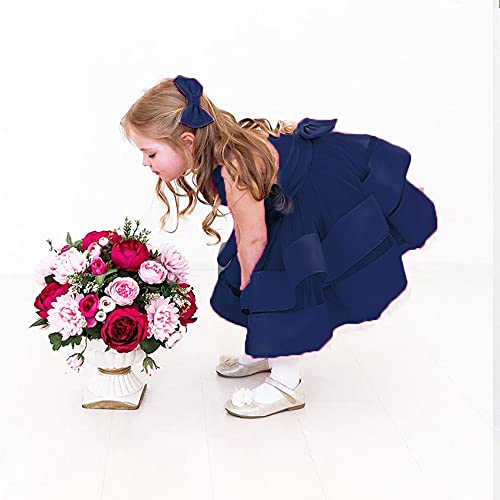 SkyPICK Girl Party Dress Bowknot Double Tullle with Headband 12M Navy Blue 7633