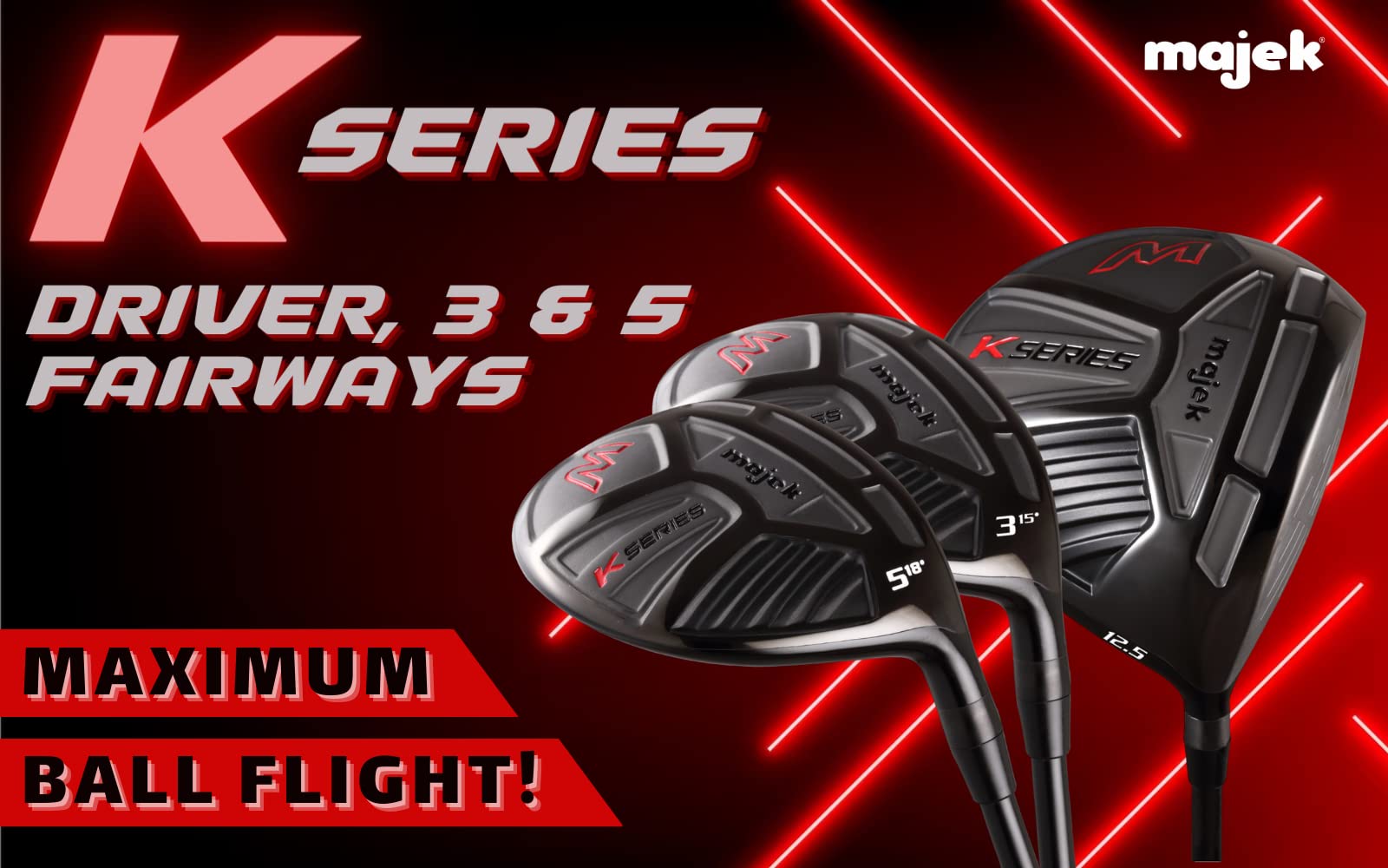 Men's Majek K-Series High Launch 460cc 12.5° Driver and 3 5 Fairway Wood Set Golf Clubs, Right Handed Ultra Forgiving Stiff Flex Graphite Shaft