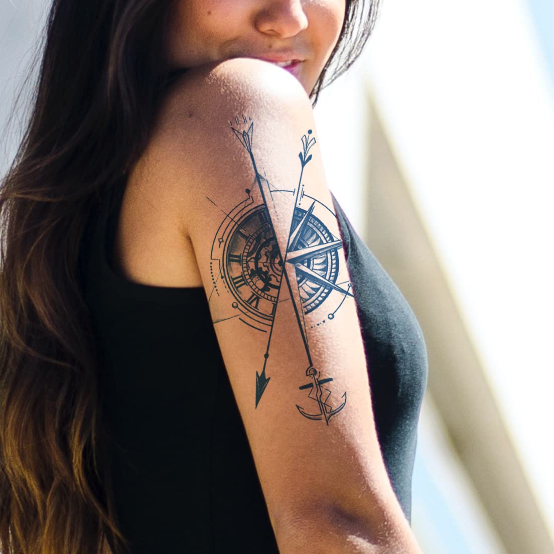 Oottati 6 Sheets Semi Permanent Fake Waterproof Arm Temporary Tattoo Stickers Long Lasts 1-2 Weeks, Ship Boat Anchor Rope Compass Scorpion Lighthouse Sailor Sea Arrow Natural Fading