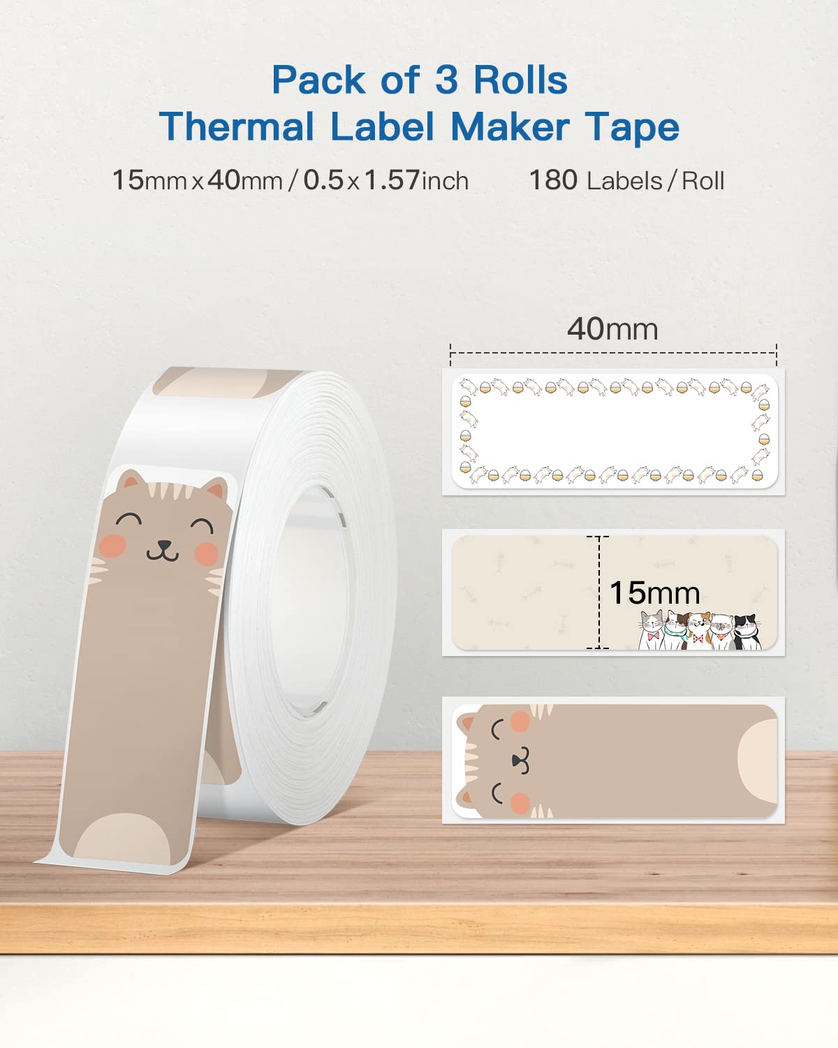 Label Maker Tape, POLONO Adhesive Label 0.59"x 1.57" (15mm X 40mm) 180 Labels/Roll, Compatible with Label Maker Model D30, P10 Label Printer, 3 Rolls Suitable for Home, Office, School