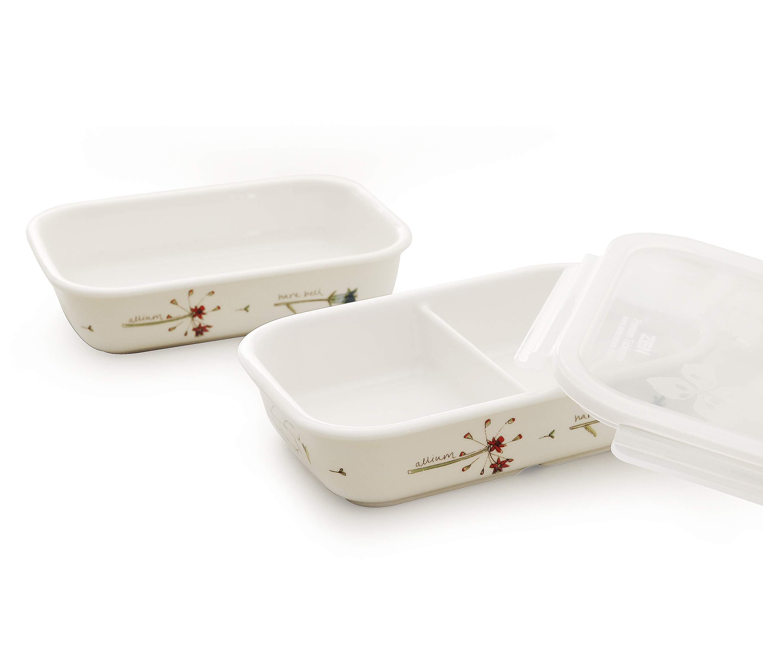 RACHEL BARKER Meadow Flower Porcelain Serve and Store Airtight Container Mix Set of 2, 14oz (RECTANGLAR)