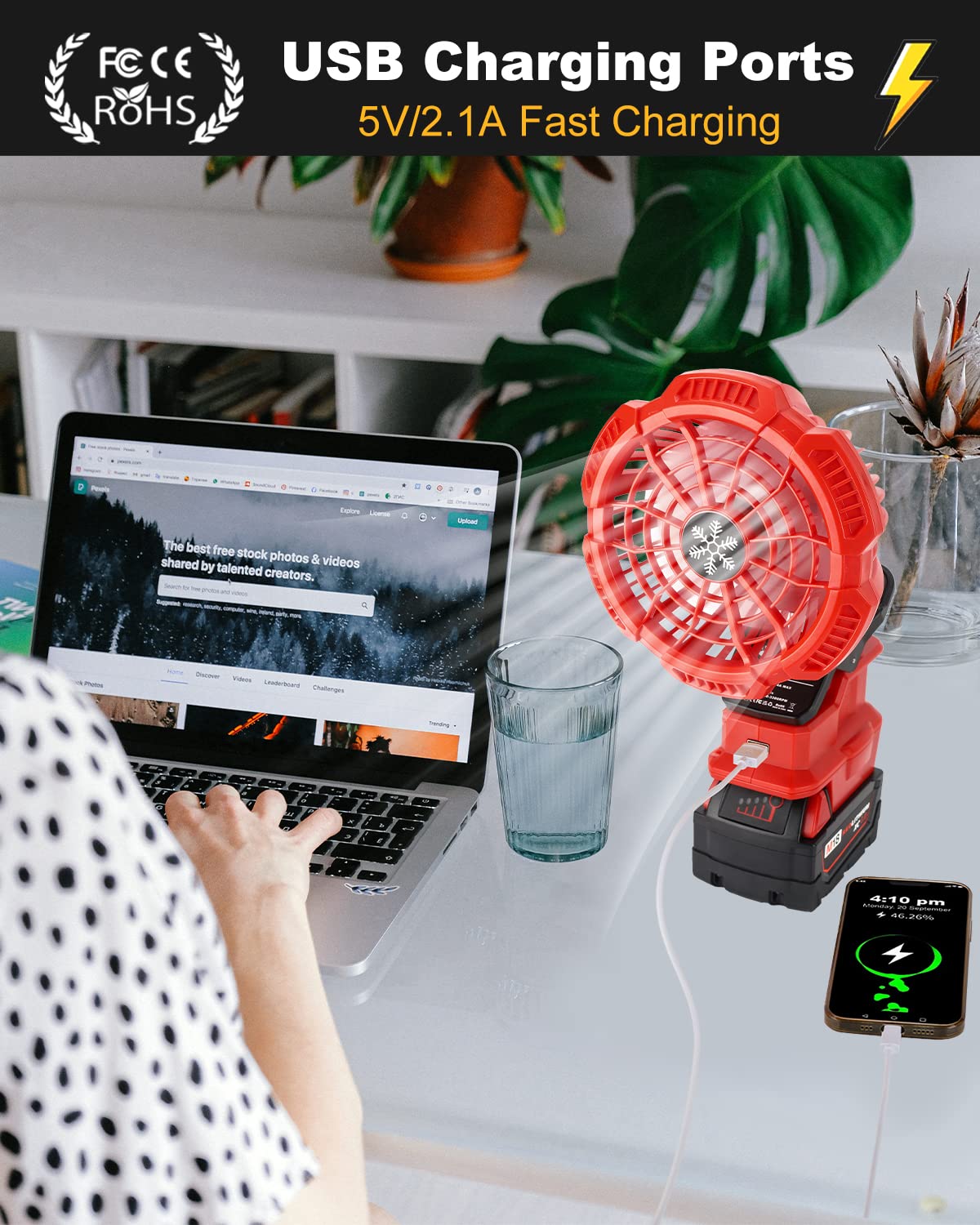 Taingwei Portable Clip on Fan for Milwaukee M18 Battery,18V Battery Powered Stroller Fan with 3 Energy Efficient Speed Settings for Bedroom,Outdoor,Camping and Job Site(Tool Only)
