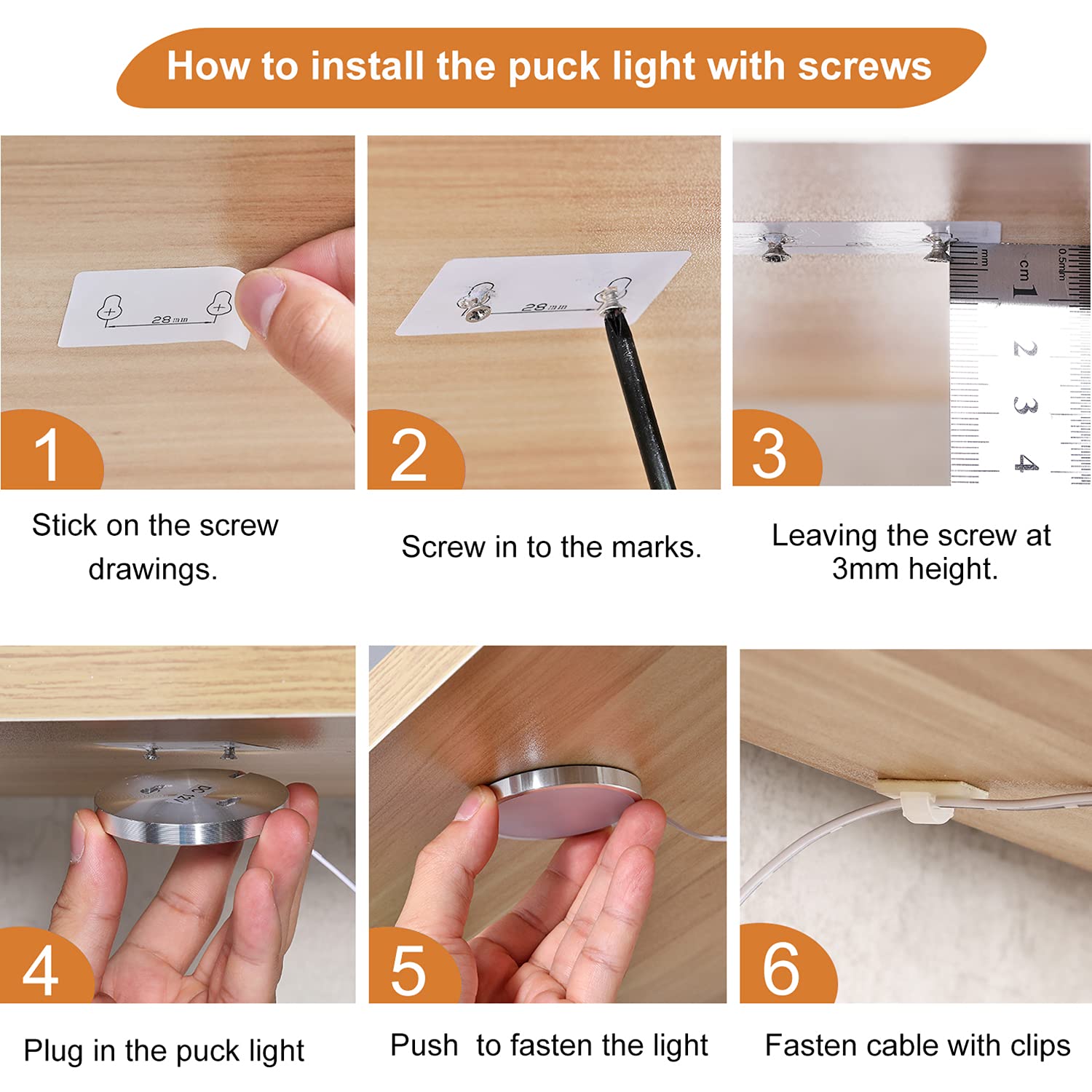 LED Dimmable Under Cabinet Lighting Kit,12V 6 Pack Wired Puck Lights with Remote Control, Plug in Under Counter Lighting Fixtures for Kitchen,Bookcase,Showcase,Shelf (Warm White)