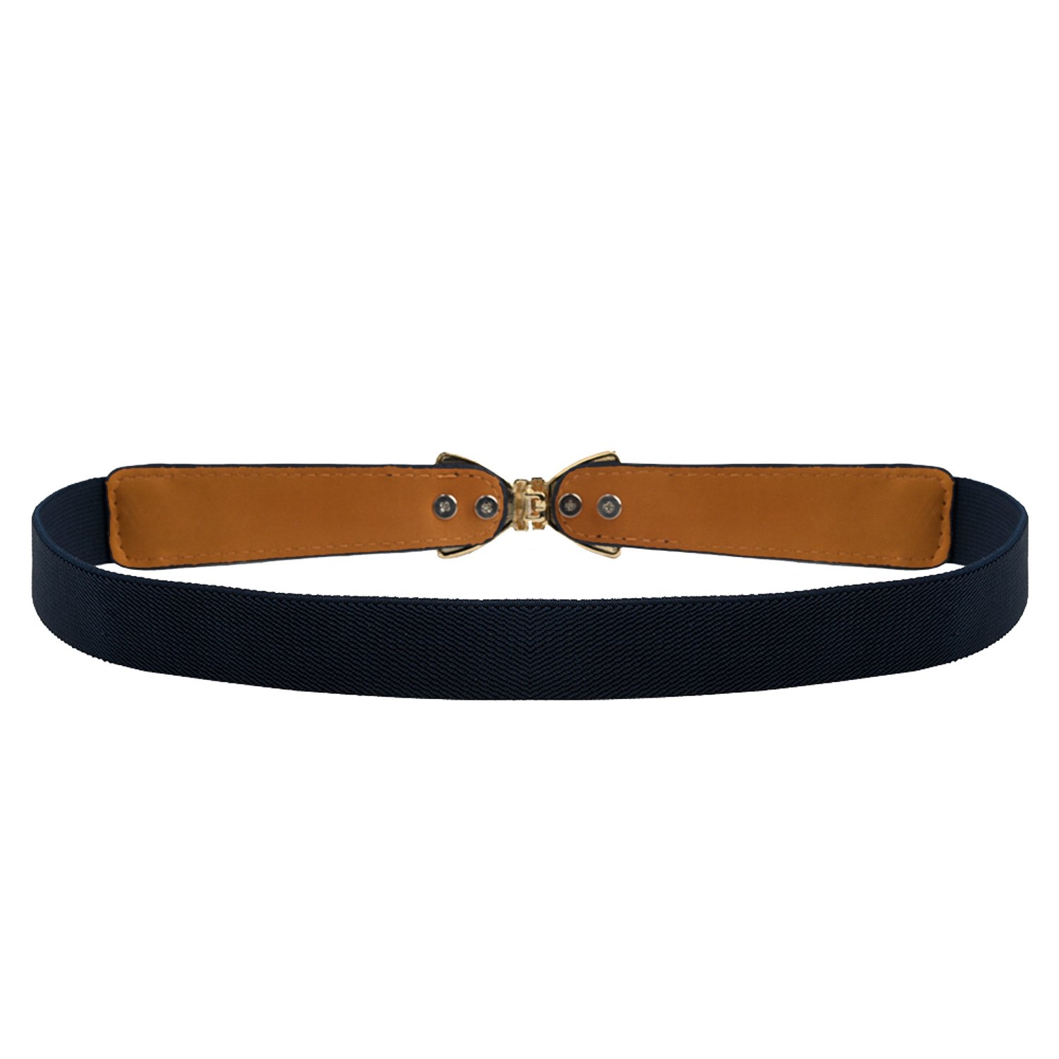 Syuer Womens 1" Width Bow Skinny Elastic Waist Belt Stretchy Belt Thin Belt (S-M (26"-32"), Black)