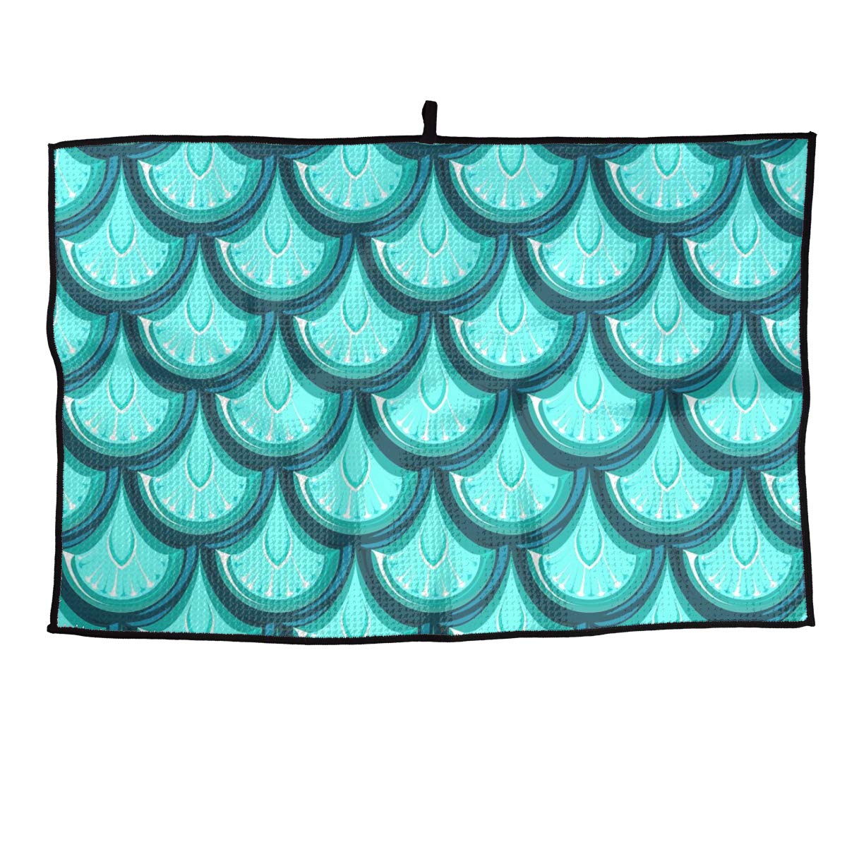 Men Women Turquoise Fish Scales Microfiber Golf Towel Waffle Pattern Breathable Sports Towel for Workout Yoga Golf Travel Gym