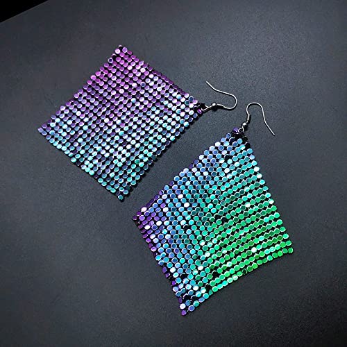 NALISASA Metal Mesh Grid Sequins Tassel Long Drop Dangle Earrings for Women Girls, Long Hook Lightweight Earrings, Disco Vintage Mesh Earrings