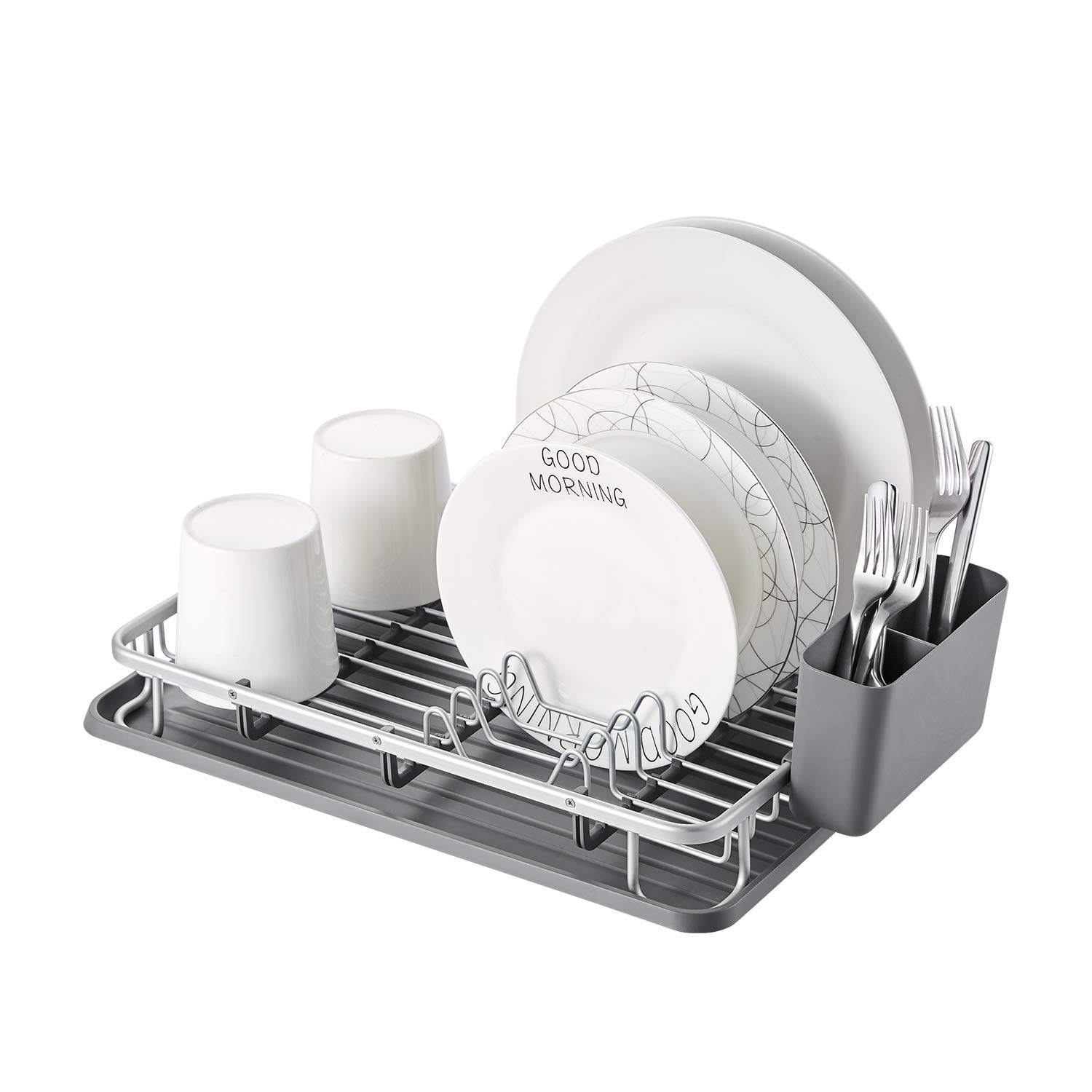KINGRACK KK Aluminum Dish Drying Rack with Utensil Holder, Drainboard for Kitchen Countertop Dish Drainer 112055